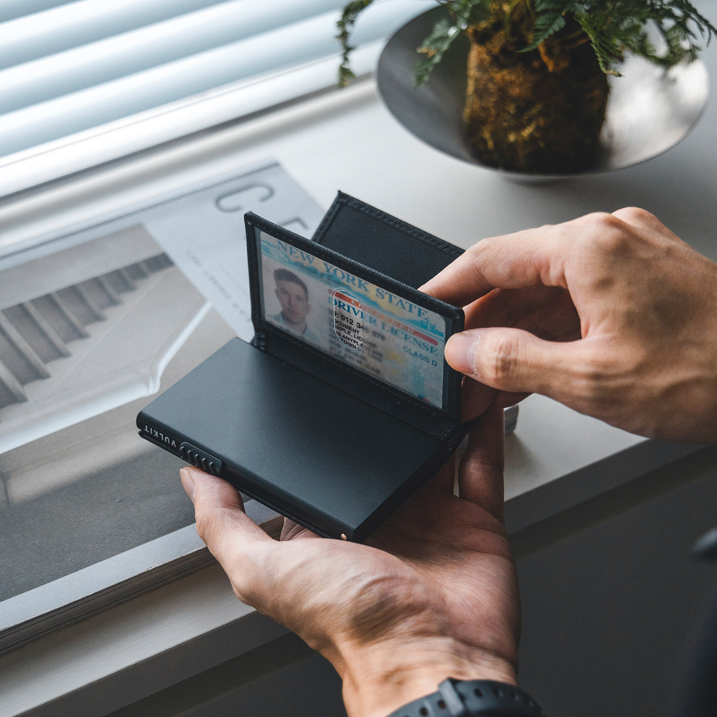 VC314P- Genuine Leather Slim Pop-up Wallet with Double ID Windows for ...