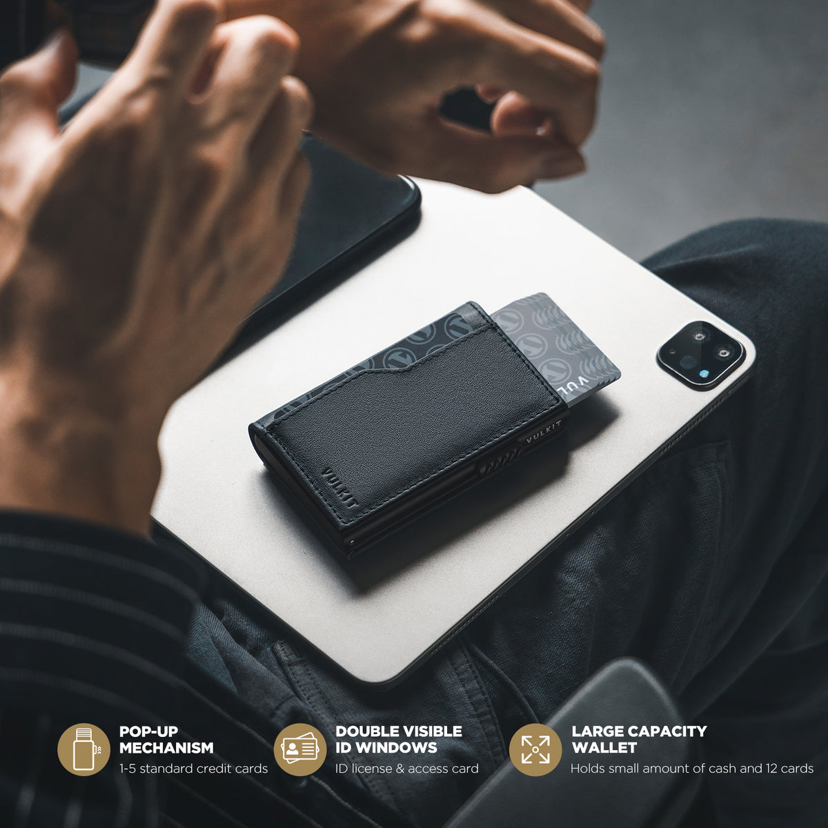 VC314P- Genuine Leather Slim Pop-up Wallet with Double ID Windows for ...